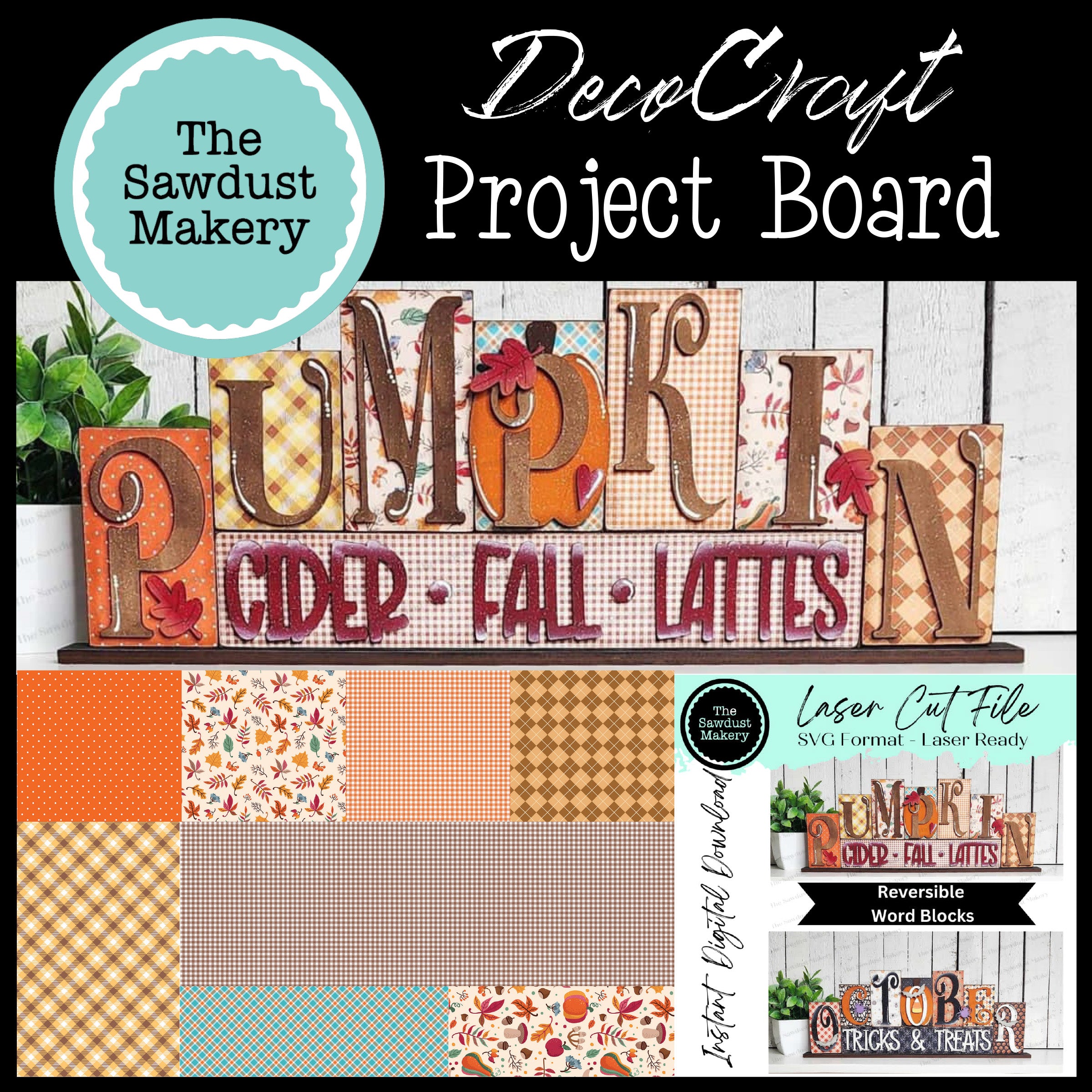 DecoCraft - The Sawdust Makery- Project Board - Pumpkin Word Block – H ...