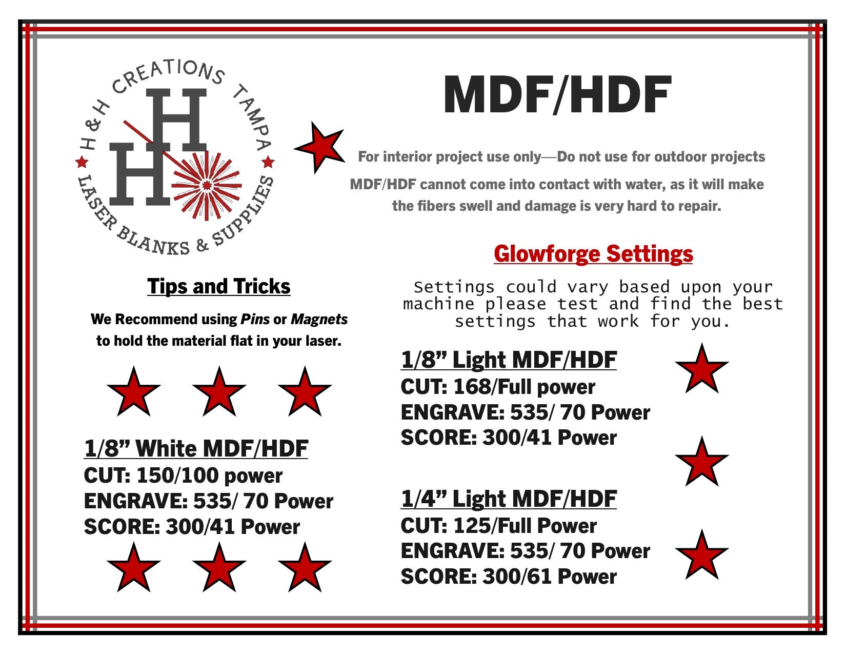 Laser Settings – H & H Creations